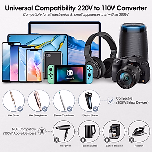 220v to 110v Converter with PD20W+QC18W+2 USB 300W Power Converter Adapter Combo Voltage Converter US to Europe UK AU Asia 180+ Countries Universal Travel Adapter F,C,G,I,A and Storage Bag Included