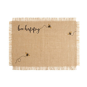 Elrene Home Fashions Farmhouse Living Bee Happy Burlap Placemats, Set of 4, 13" x 19", Multi 4 Count