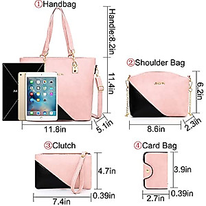 YOUNXSL 4-PC Women Handbag Set,Top-Handle Bag+Shoulder Bag+Clutch+Card Bag Fashion Purse Color Matching Satchel Tote Grey