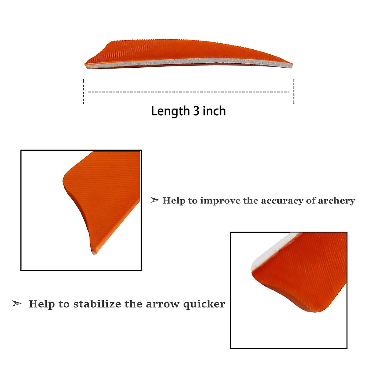 M.SJUMPPER ARCHERY Arrows 3 Inch Real Feathers Fletching with Shield Cut for DIY Hunting Shooting Shafts (36 Pack) (Orange)