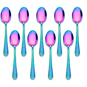 LIANYU 9 Pieces Rainbow Children Stainless Steel Spoon, Cute Kids Toddler Spoons, Children Silverware Flatware Set, Kids Children Cutlery Set, Small Kid Utensil for Self Feeding