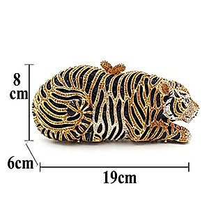 Tngan Women Cute Tiger Shaped Evening Clutch Sparkling Rhinestones Handbag Prom Party Purse, Gold