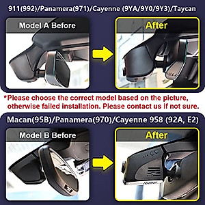 Fitcamx 4K Dash Cam Suitable for Porsche 911 992 Cayenne 9YA 9Y0 9Y3 Panamera 971 Taycan (Model A), OEM Factory Style, Ultra HD 2160P Video WiFi, Parking Sensor, Loop Recording, Easy to Use, 64GB Card