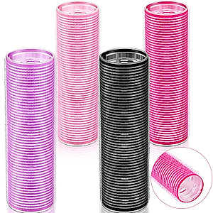 WILLBOND 4 Pcs Long Hair Rollers for Bangs Aluminum Core Curlers Thermal Self Grip Roller for Long and Medium Hair Women Hairstyle(4.1 x 1.2 Inch,Rose Red, Light Pink, Purple, Black)