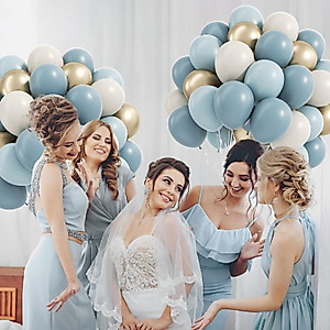 61pcs Dusty Blue Balloons, 12 Inch Dusty Blue Sand White Metallic Gold Balloons with Ribbon for Wedding Bridal Shower Birthday Party Baby Shower Decorations