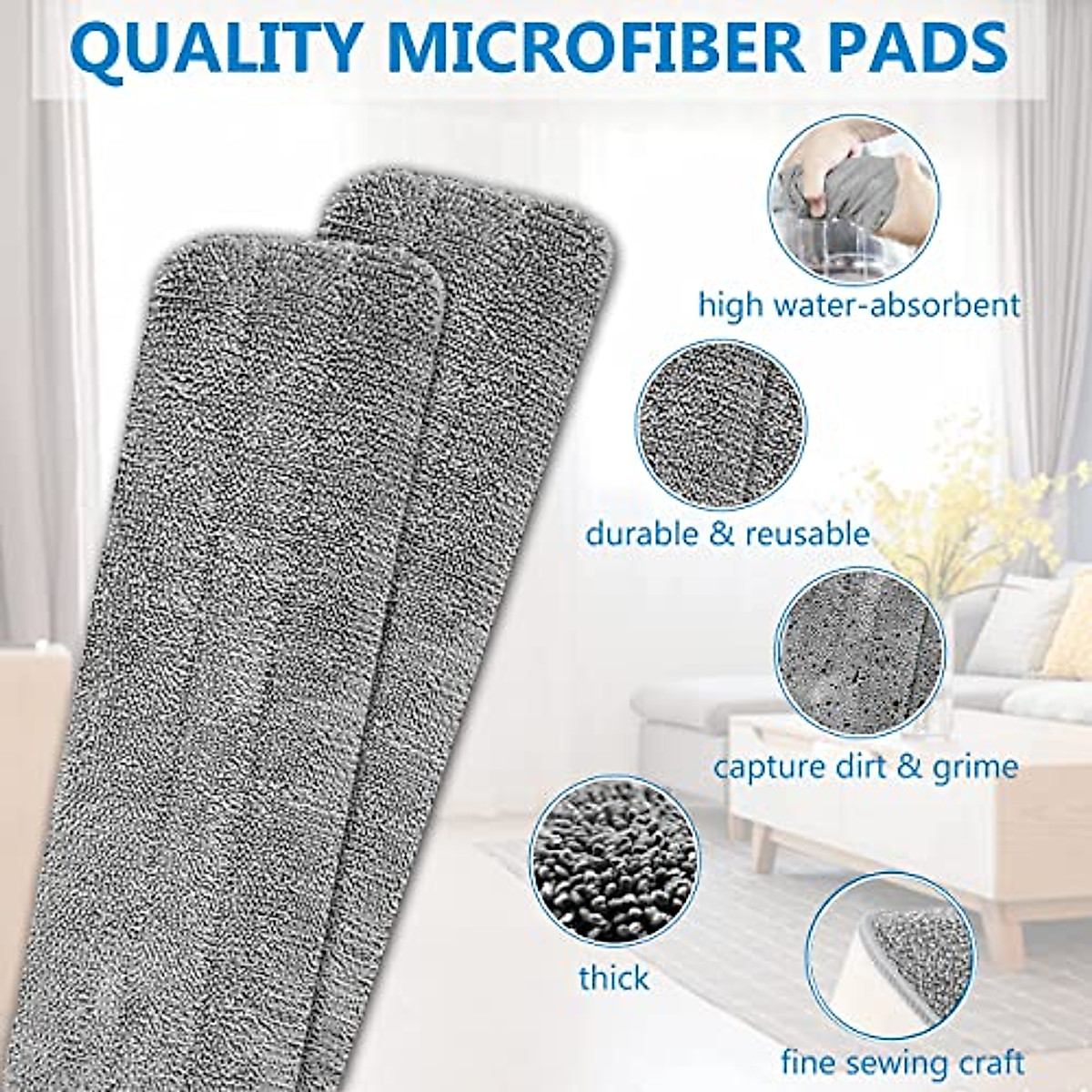 Microfiber Mop for Floor Cleaning, Aifacay Flat Floor Mop with 4 Washable Mop Pads Wet Mop System 360 Swivel Dust Dry Mop for Hardwood Laminate Tile Vinyl Floors Wall Baseboard Mop with Long Handle
