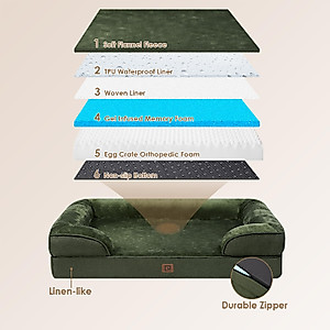 EHEYCIGA Orthopedic Dog Beds for Extra Large Dogs, Waterproof Memory Foam XL Dog Bed with Sides, Non-Slip Bottom and Egg-Crate Foam Big Dog Couch Bed with Washable Removable Cover, Dark Green