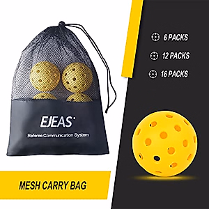 EJEAS Pickleball Balls | 40 Holes Outdoor Pickleballs | 6 Pack High Elasticity Pure Yellow Pickleball Accessories Set