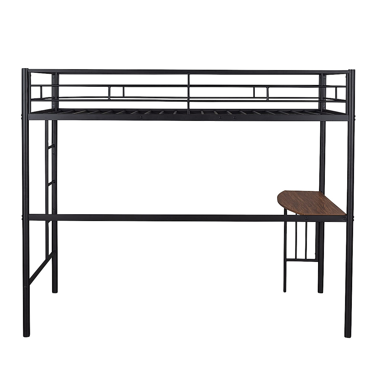 BOVZA Metal Loft Bed Twin Size with Desk, Ladder and Guardrails, for Kids Teens Adults, Black