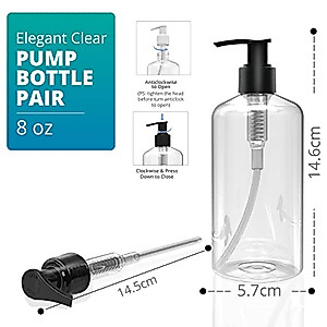 4 PCS Refillable Shampoo and Conditioner Bottles with Pump 8oz – Clear Plastic Pump Bottles Dispenser Empty - BPA Free Leak Proof Hand soap Dispenser Set with Travel Lock