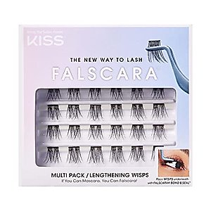 KISS Falscara DIY Eyelash Extension Lengthening Wisps - Featherlight Synthetic Reusable Artificial Eyelashes Multipack of 24 Mini Lash Clusters for that Authentic Eyelash Extension Look