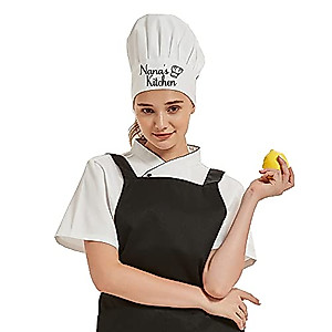 DYJYBMY Nana's Kitchen, Funny Chef Hat for Women, Adult Adjustable Kitchen Cooking Hat with Elastic Band Chef Baker Cap, Cooking Grilling BBQ Gifts for Wife Mom Her White