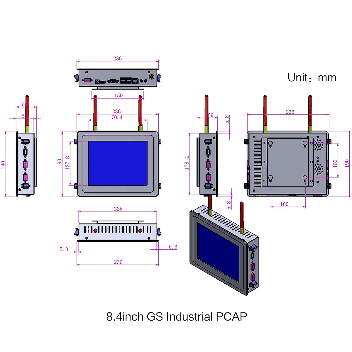LEANGLE 8.4" 4:3 Industrial Embedded Touch Screen Monitor,Capacitive Touch Screen,no Host, External Host