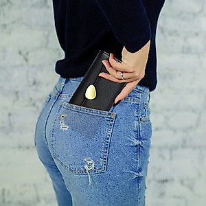 OYATON Clutch Wallets for Women, Soft Faux Leather Women Wallet with Phone Holder Zip Coin Pocket and Cute Leaf Shaped Snap Closure (Black)