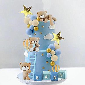 Bear Cake Toppers Bear Balls Cake Decorations with BABY Letters for Boy Girl Baby Shower Birthday Party Decorations (Blue)