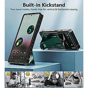 FNTCASE for Google Pixel-6a Phone Case: Military Grade Drop Proof Protective Rugged Cell Phone Cover with Kickstand & Slide | Shockproof TPU Matte Textured Heavy Duty Protection Tough Cases - Green