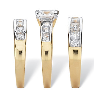 PalmBeach Yellow Gold-Plated or Platinum-Plated Sterling Silver Princess Cut Cubic Zirconia 3 Piece Bridal Ring Set Size 9