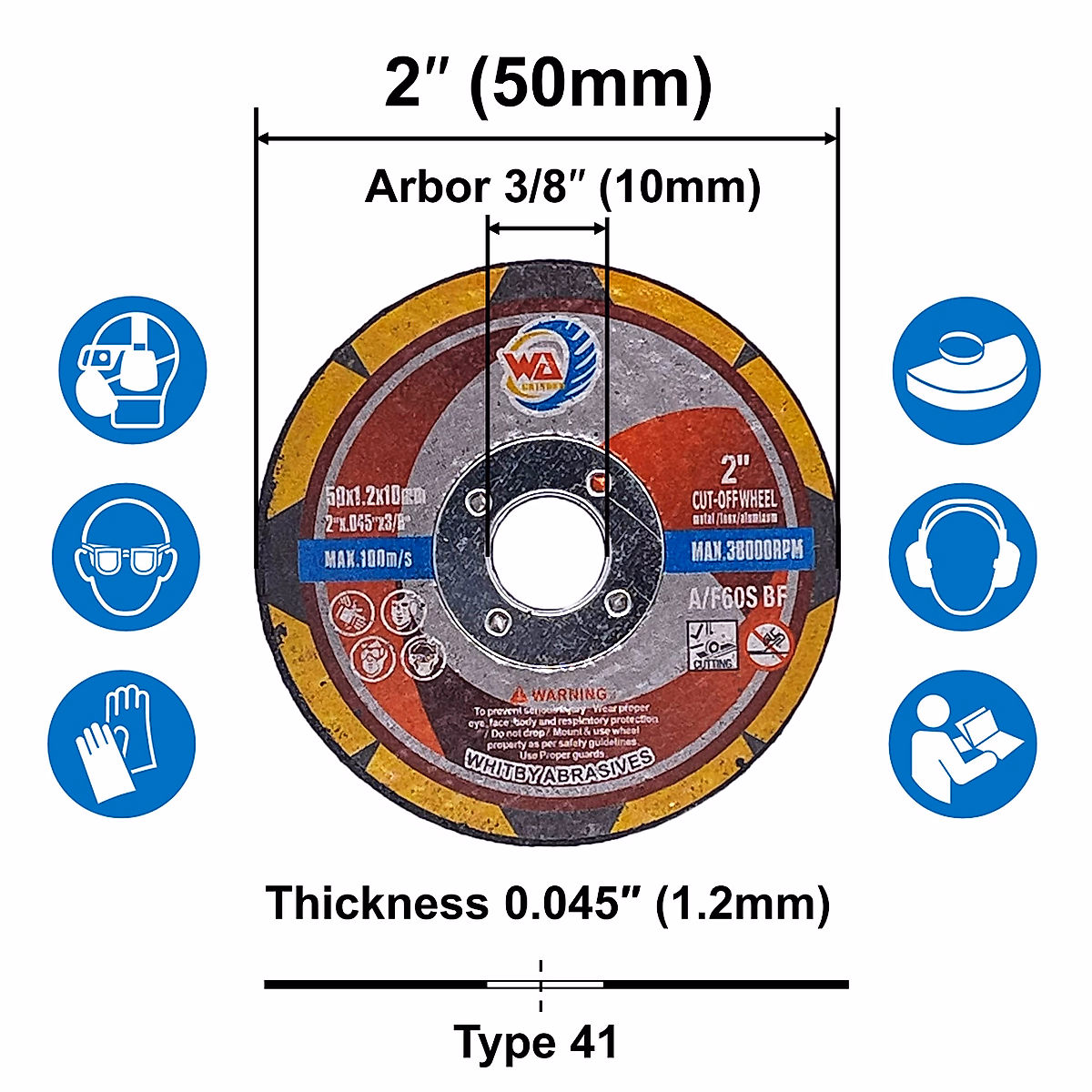 WA 20PACK - 2"x 0.045"x3/8" Thin Cutting Wheels Metal and Stainless Steel Cut Off Discs for Die Grinders or Mini Benchtop Chop Saws, 2-Inch x 1/25" x 3/8"