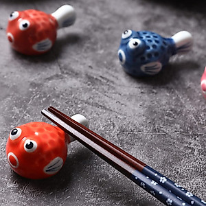 Hemoton Chopstick Holder 2Pcs Japanese Chopsticks Rest Ceramic Chopstick Holder Puffer Fish Chopsticks Rest Cute Animal Chopstick Rack for Chopsticks Spoons Forks Knives (Red) Chopstick Rest