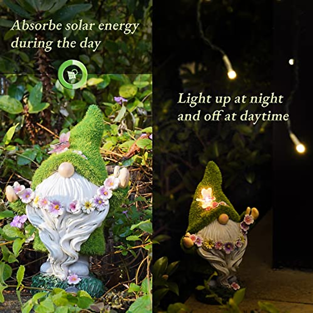 DiliComing Garden Gnomes Decoration for Yard - Outdoor Gnome Statue with Solar Light, Dwarf Sculpture for Outside Patio Porch Lawn Decor, Spring Decorations for Home
