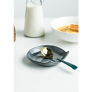 Miamolo Ceramic Spoon Rest for Stove Top, Cat Cooking Spoon Holder for Kitchen Counter, Cute Spoon Rest Utensil Rest for Spatula Spoons Ladles, Dark Gray