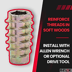 E-Z LOK Knife Threaded Insert for Soft Wood, Zinc Hex-Flush Thread Inserts 1/4-20 Internal Threads, 0.789" Length Pack of 50