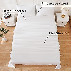 Overket Full Sheet Set Ultra Soft Full Bed Sheets 1800 Series Luxury Cooling Sheets-100% Microfiber-Breathable-Wrinkle Free - Full Size White-4PC