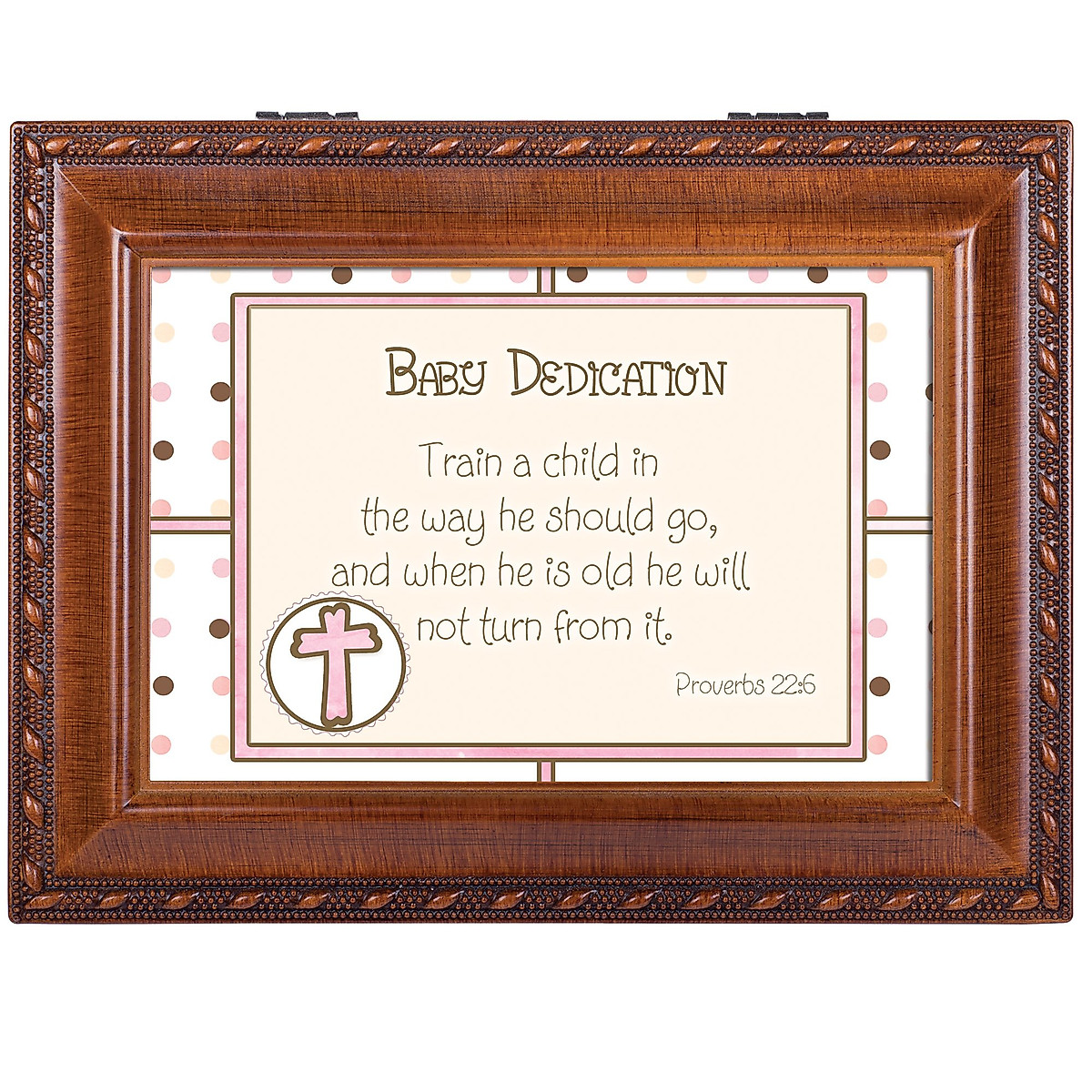 Cottage Garden Baby Dedication Train Up a Child Woodgrain Rope Trim Jewelry Music Box Plays Jesus Loves Me