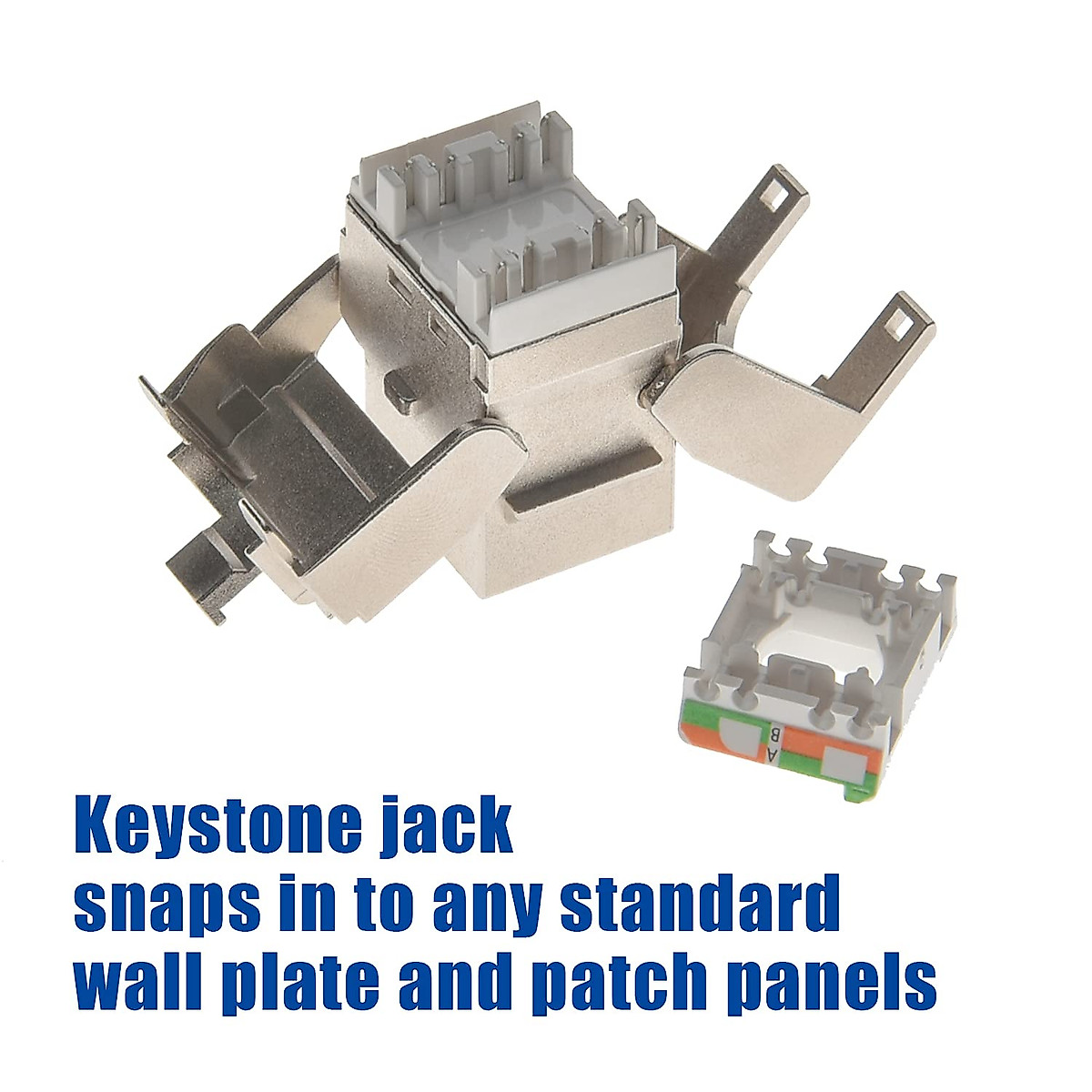 Beszin Cat.8 RJ45 Tool Less Shielded Keystone Jack, Ethernet Cable Jack, 22AWG-24AWG, 40Gbps, 2000MHz, 2GHz, Easy Termination, Tool Free (2-Pack)