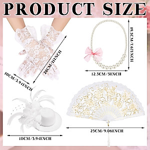Sintege 4 Pcs Girls Tea Party Set Tea Party Gloves Hats Necklace Fans for Girls(White)