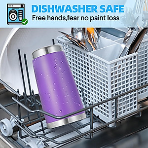 Volhoply 20oz Stainless Steel Tumbler with Lid and Straw,Double Wall Insulated Travel Iced Coffee Mug Fits Car Cup holder,Powder Coated Cups for Hot and Cold Drinks,Gifts for Women Men（Purple,1 Set）