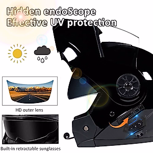HALYING Bluetooth Modular Motorcycle Helmet DOT/ECE Approved Full Face Flip up Anti-Fog Double Visor Helmet Built-in Dual Speaker with Microphone for Adult Men and Women