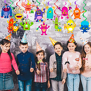 20pcs Cartoon Monster Hanging Swirls Decorations Monster Bash Birthday Party Decorations Little Monster Ceiling Streamers Decorations for Monster Birthday Party Baby Shower Supplies