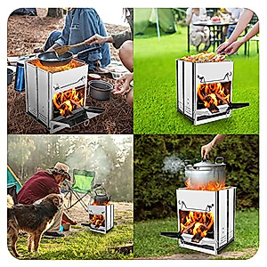 Wood Burning Camping Stove Folding, Large Portable Stainless Steel Backpacking Stove for Hiking Picnic Cooking Outdoor