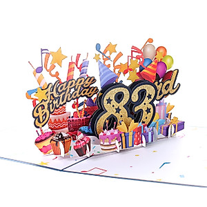 iGifts And Cards Happy 83rd Blue Birthday 3D Pop Up Greeting Card – Awesome 83 Birthday Card For Man, Woman, Happy Eighty Three Birthday Gift For Dad, Mom, Husband, Wife Present, 5" X 7"