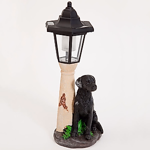 Bits and Pieces-Solar Black Lab Lantern-Solar Powered Garden Lantern - Resin Dog Sculpture with LED Light