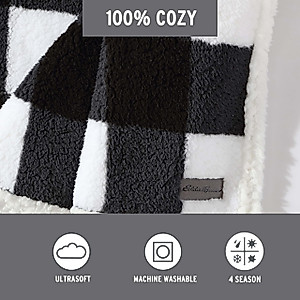 Eddie Bauer - Throw Blanket, Reversible Sherpa Fleece Bedding, Buffalo Plaid Home Decor for All Seasons (Black Check, 50" x 60")