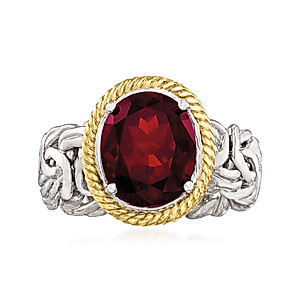 Ross-Simons 3.40 Carat Garnet Byzantine Ring in Sterling Silver and 14kt Yellow Gold. Size 9
