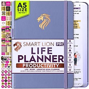 Life & Work Planner - 12 Month Goal Planner, Productivity Planner to Increase Happiness, Daily, Weekly Planner & Monthly Planner, Gratitude Journal, Undated Planner, A5 Size - Horizontal Planner