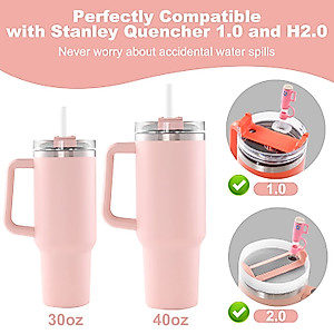 OUSHIBU Upgraded Stanley Spill Stopper Set Stanley Quencher 1.0/H2.0 w/ Handle 30oz/40oz Cup Accessories，2 Straw Cover Cap，2 Square Spill Stopper & 2 Round Leak Stopper (Pink+White) (ST20230516)