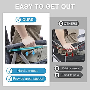 EVER ADVANCED Oversized Folding Rocking Camping Chair, Padded Portable Rocker Chair for Patio, Lawn and Outdoors, Heavy Duty Hard Armchair for Adults Supports 400lbs, Grey