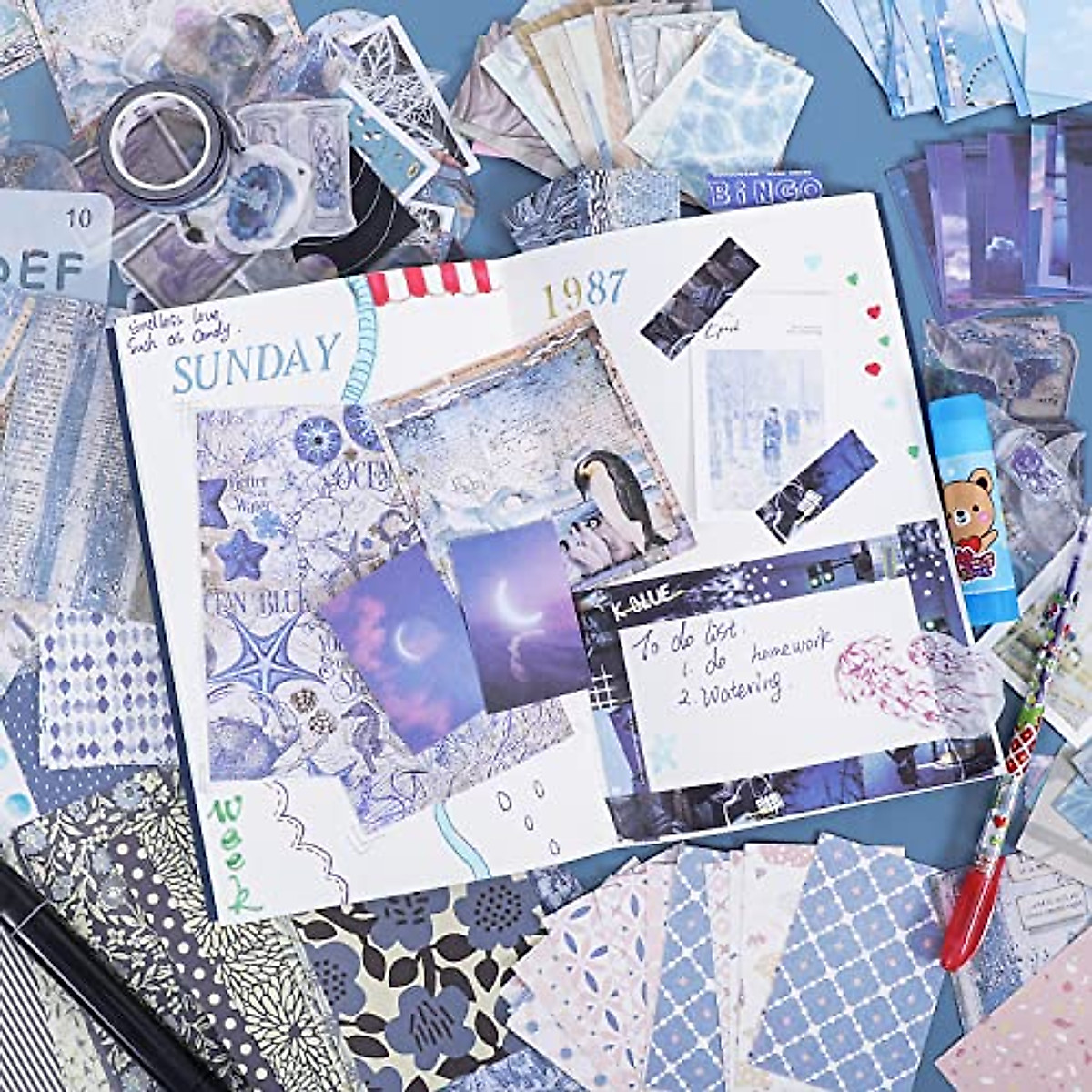 Urradia Scrapbooking Kit for Kids and Adults - 423pcs Blue Space Nature Themed Craft Papers and Stickers