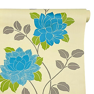 Yifely Large Blue Peony Shelf Liner Self-Adhesive Dresser Drawer Covering PVC Paper Refresh School Study Desk 17.8 Inch by 9.8 Feet