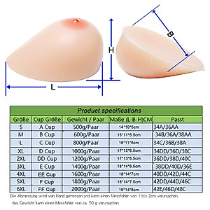 Mastectomy Prosthesis Silicone Breast Forms Self Adhesive False Boobs Women Concave Bra Enhancer Inserts for Crossdresser Transgender Cosplay,Nude,B Cup (600g/pair)