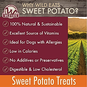 Wild Eats Sweet Potato Treats for Dogs – 12 oz. (Great Low Calorie, Low Fat Alternative to Traditional Dog Biscuits, Dog Cookies, and Dog Bones) Healthy Dog Treats Perfect Training Treats for Dogs
