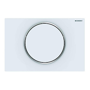 Geberit Sigma 10 Stop Flushing, Front Actuation, Plate and Buttons White matt, Design Ring Polished 115758JT5
