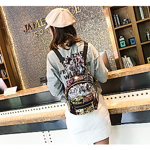 Shoulder Bag For Women With Cute Rabbit Ears Backpack Sequins Shoulder Bag Travel Day pack (Multicolor Gold)