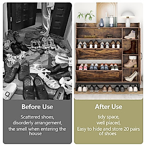 Auromie Shoe Storage Cabinet, Free Standing Shoe Organizer with 2 Flip Drawers, Shoe Rack with Adjustable Side Cabinet, Entryway Narrow Shoe Storage with Door for Hallway, Living Room (Rustic Plus)