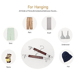 Nature Smile Solid Wooden Skirt Pants Hangers 20 Pack,Premium Wood Bottom Shorts Hangers for Slacks Trousers with Larger Adjustable Anti-Rust Clips (Retro)