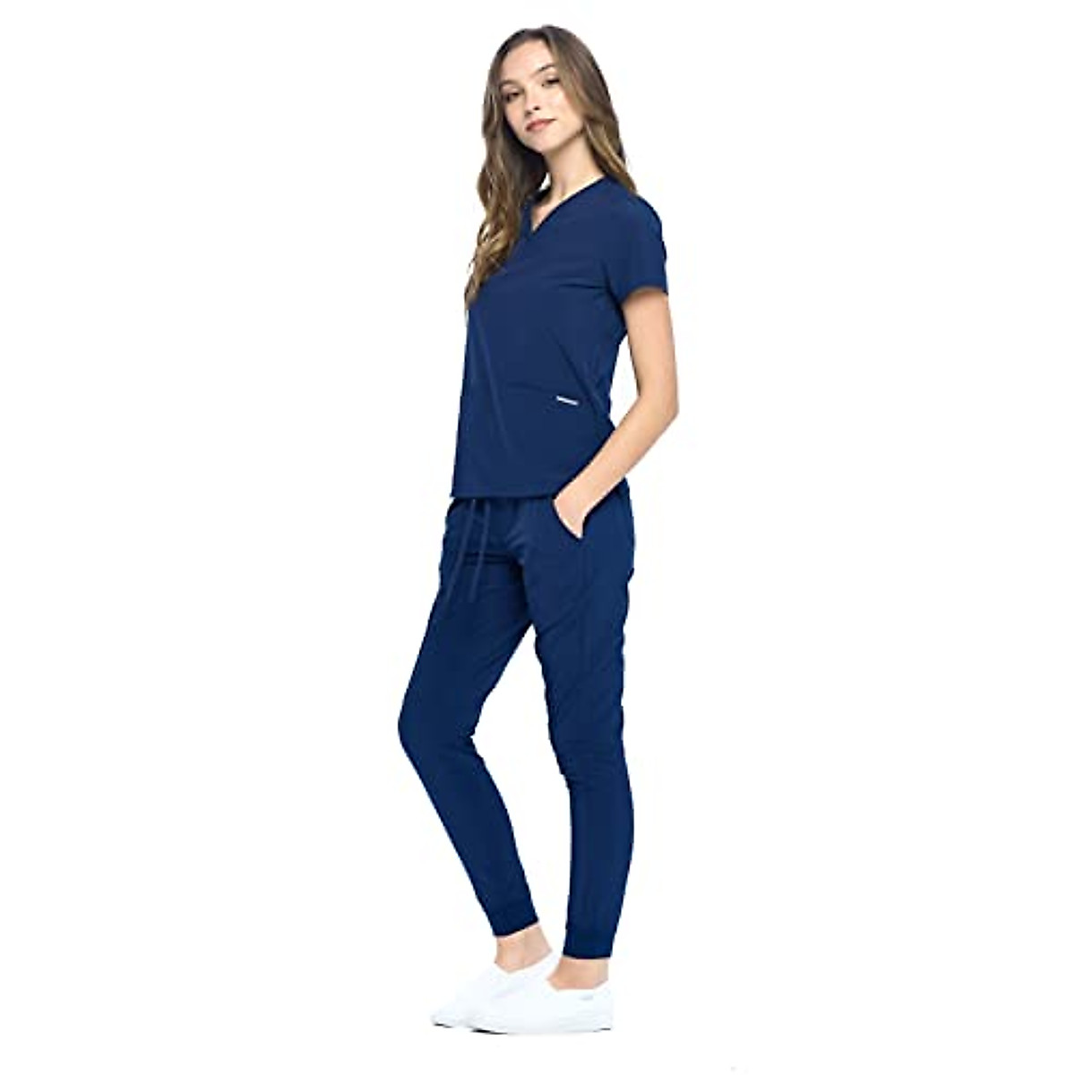 Dagacci Medical Uniform Women and Men Unisex 4-Way Stretch Jogger Scrub Set, Navy, M
